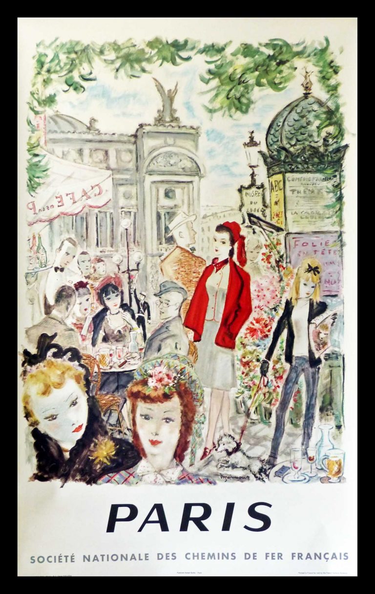 Original vintage travel poster PARIS - Opéra Garnier - Café de la Paix ...